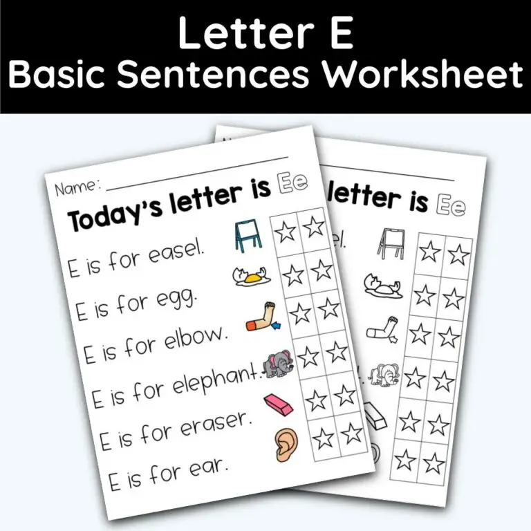 Letter E - Basic Sentences Worksheet
