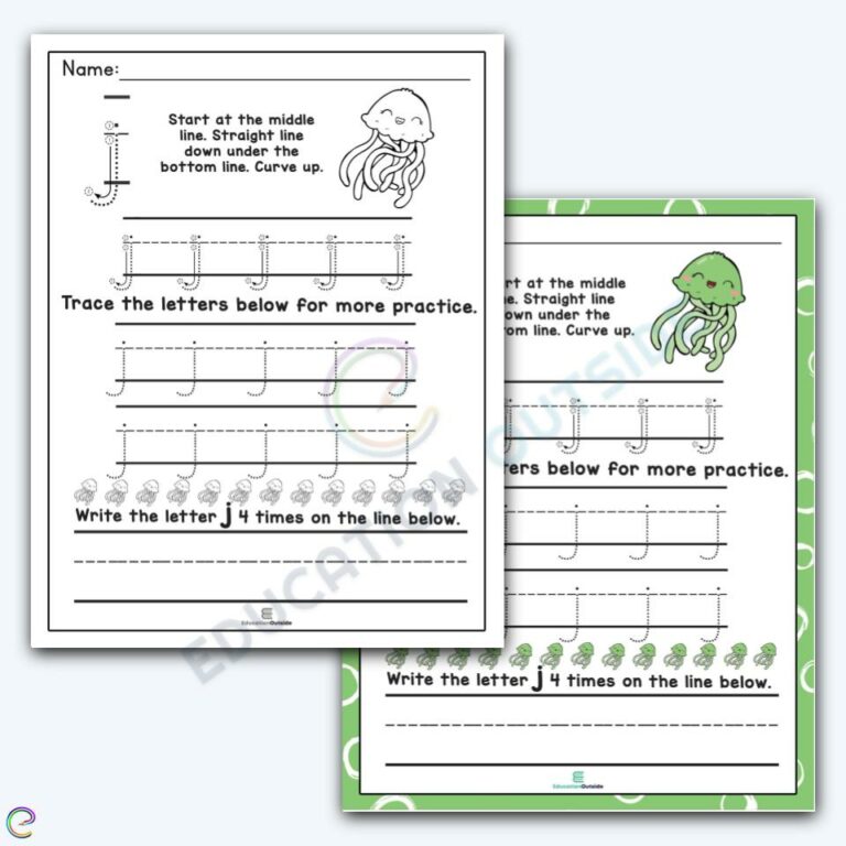 Lowercase Letter j - Tracing Worksheet