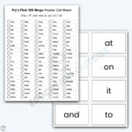 Fry's First 100 Sight Words Bingo - 8 and 24 Square Grids Included!