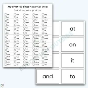 Fry's First 100 Sight Words Bingo - 8 and 24 Square Grids Included!