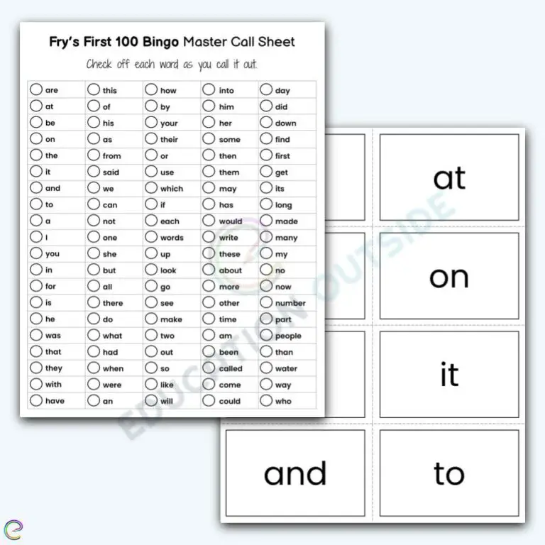 Fry's First 100 Sight Words Bingo - 8 and 24 Square Grids Included!