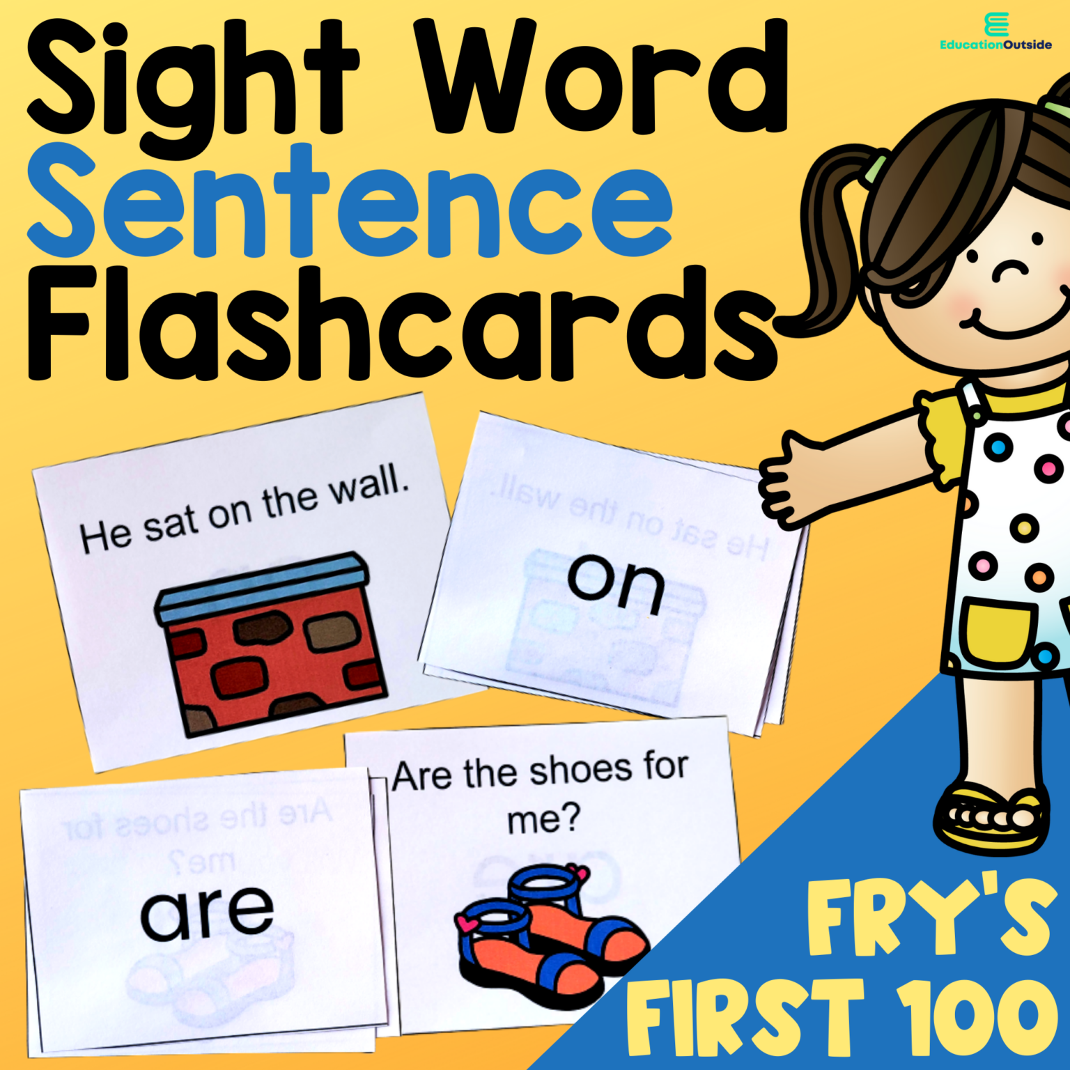 Fry's First 100 Sight Word Sentence Flashcards - 3 Sizes!
