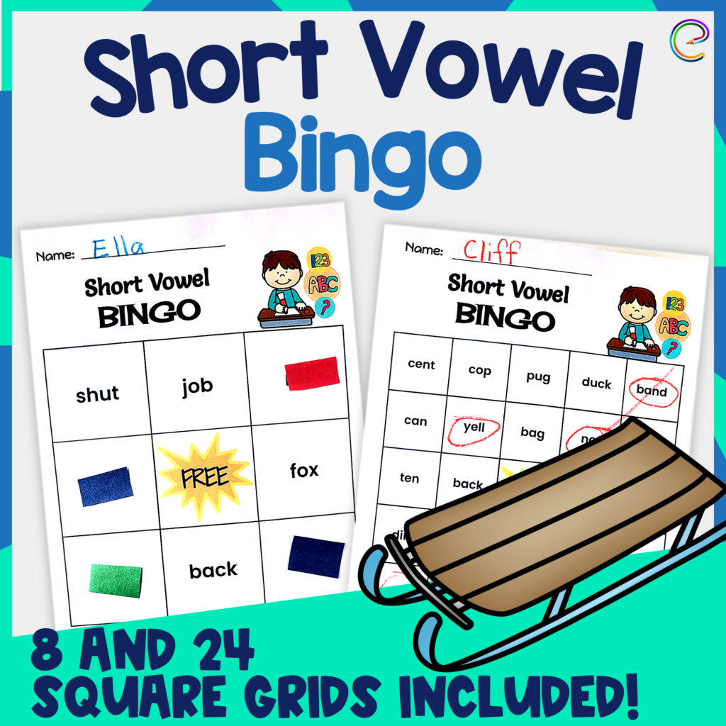 Short Vowel Bingo - 8 and 24 Square Grids Included!