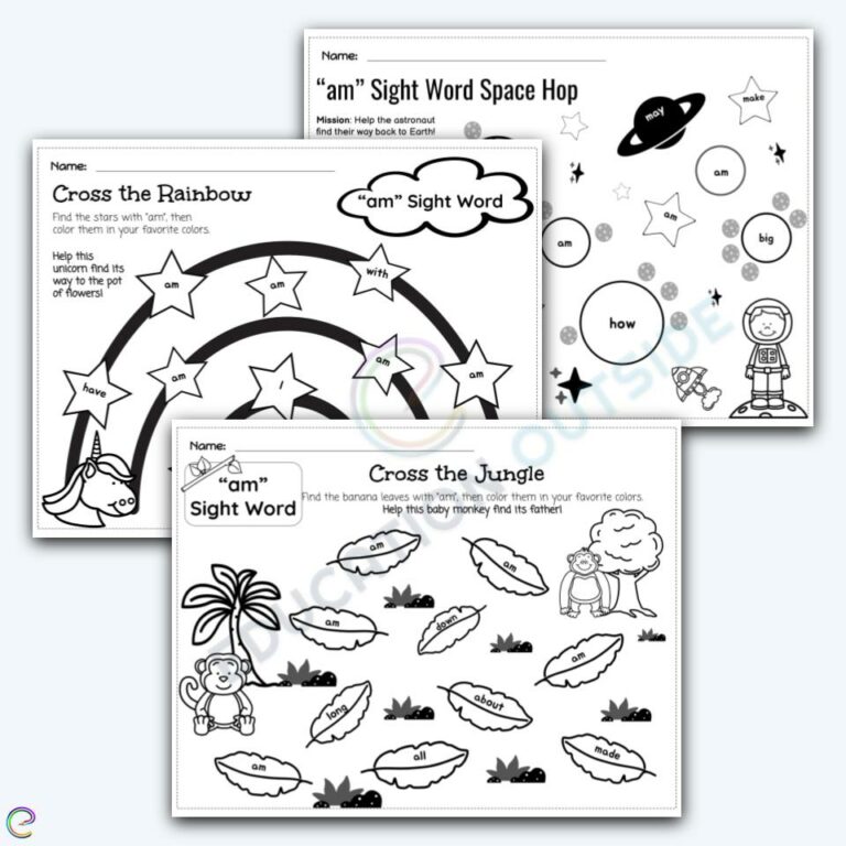am Sight Word Search Across The Path Worksheet