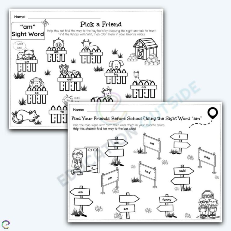 am Sight Word Search Across The Path Worksheet