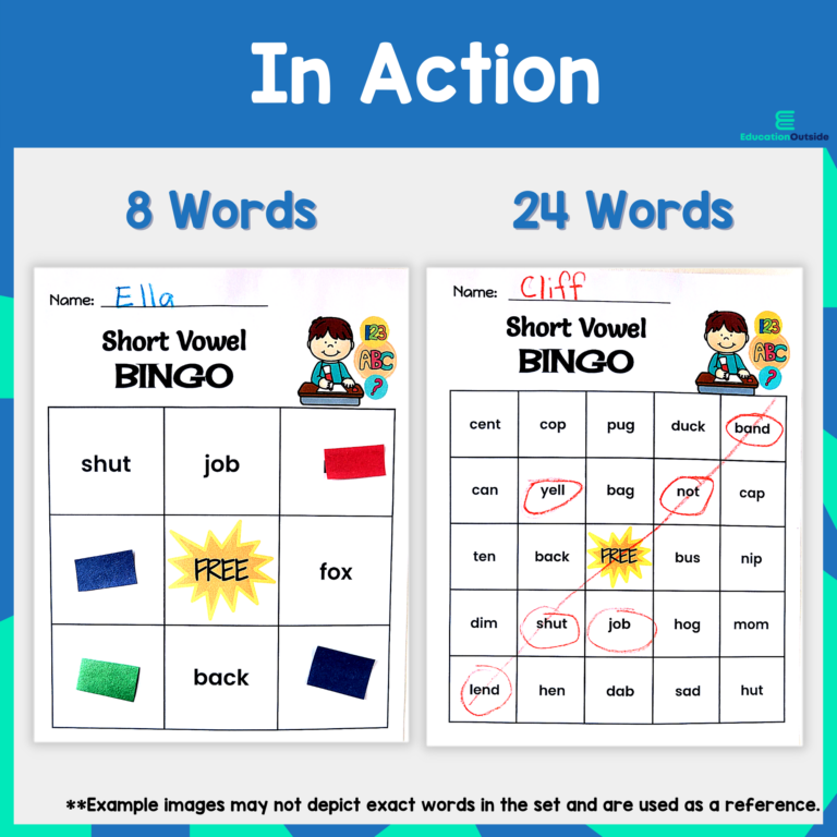 Short Vowel Bingo - 8 and 24 Square Grids Included!