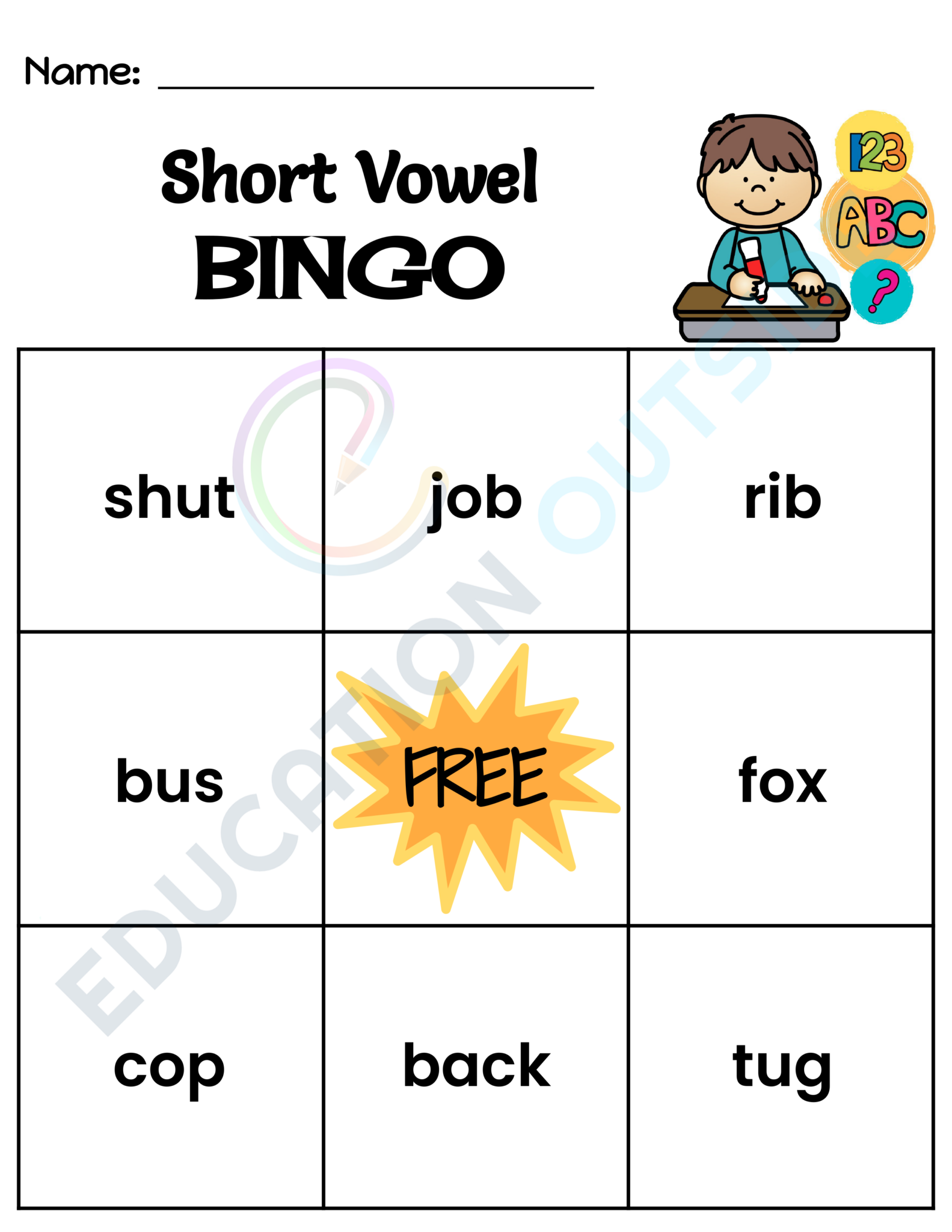Short Vowel Bingo - 8 and 24 Square Grids Included!