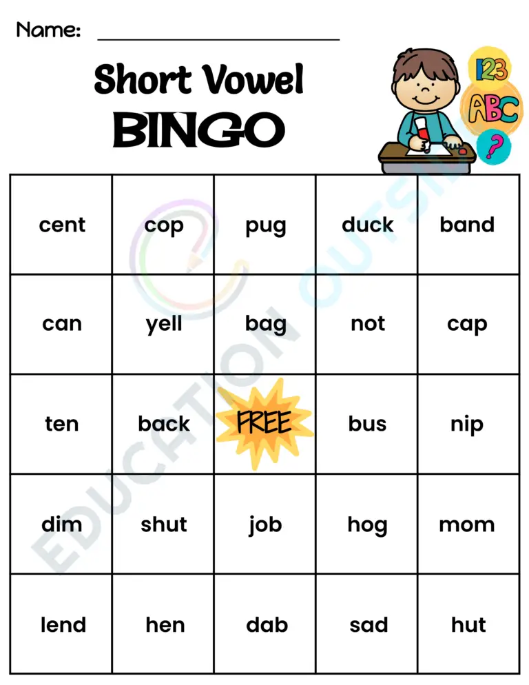 Short Vowel Bingo - 8 and 24 Square Grids Included!