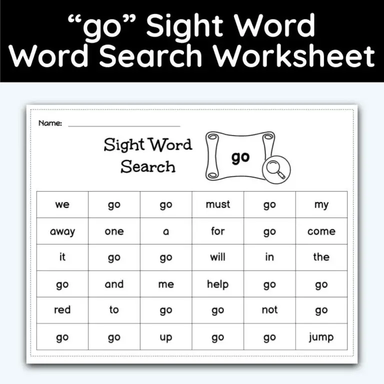 go Sight Word Single Word Search Worksheet