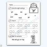 go Sight Word Find, Trace, and Read Activity Page