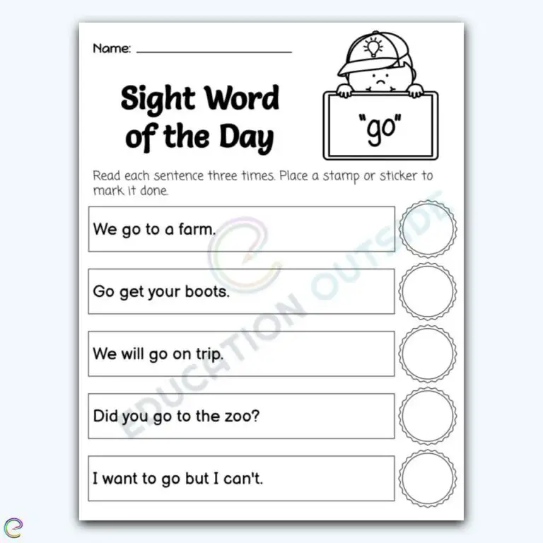 go Sight Word 5 Sentence Word of the Day Reading Practice