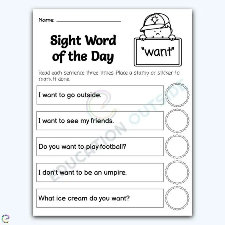 want Sight Word 5 Sentence Word of the Day Reading Practice