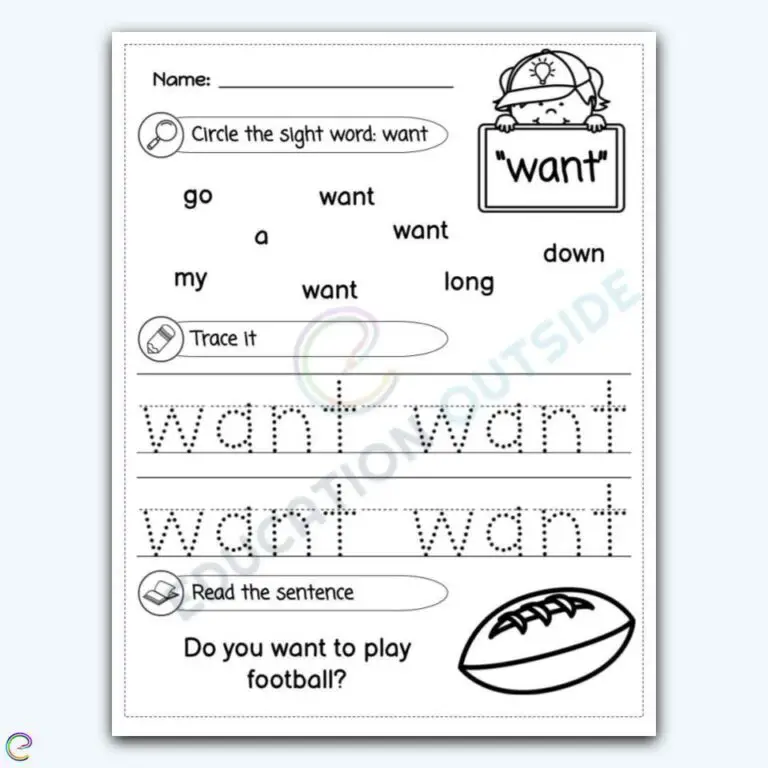 want Sight Word Find, Trace, and Read Activity Page