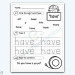 have Sight Word Find, Trace, and Read Activity Page