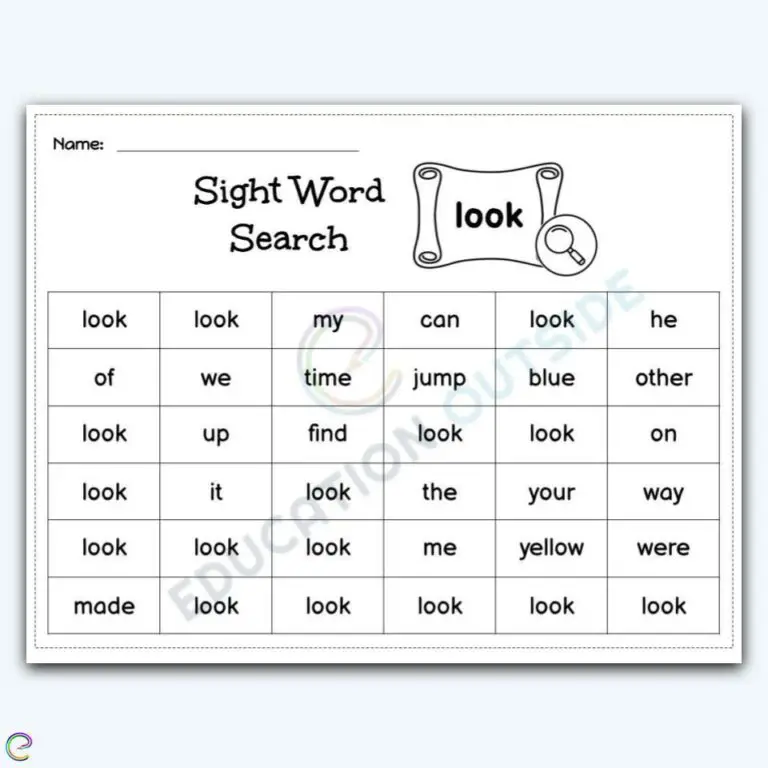look Sight Word Single Word Search Worksheet