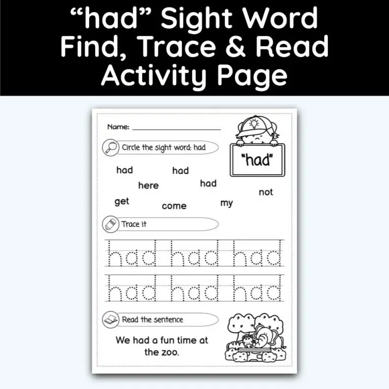 had Sight Word Find, Trace, and Read Activity Page