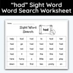 had Sight Word Single Word Search Worksheet