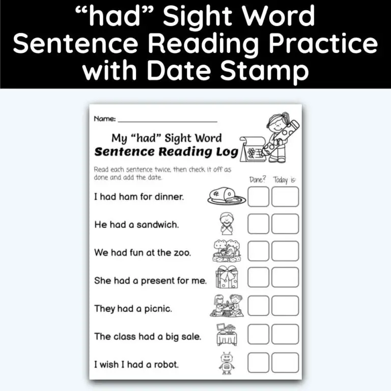 had Sight Word 7 Sentence Reading Practice With Date Mark