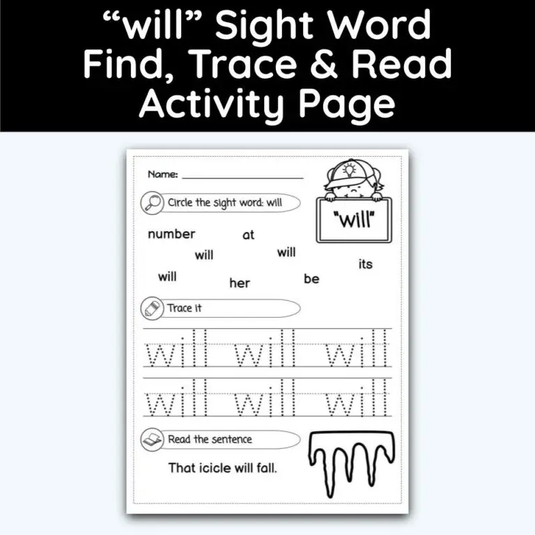 will Sight Word Find, Trace, and Read Activity Page