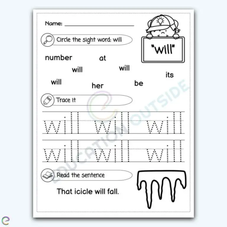 will Sight Word Find, Trace, and Read Activity Page