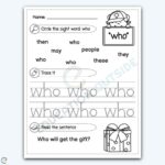 who Sight Word Find, Trace, and Read Activity Page