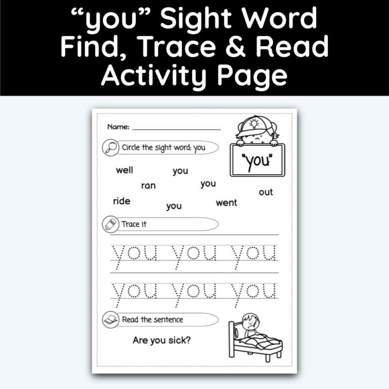 you Sight Word Find, Trace, and Read Activity Page