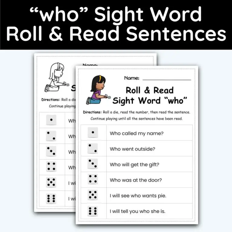 who Sight Word - Roll & Read Sentences (1 Die Activity)