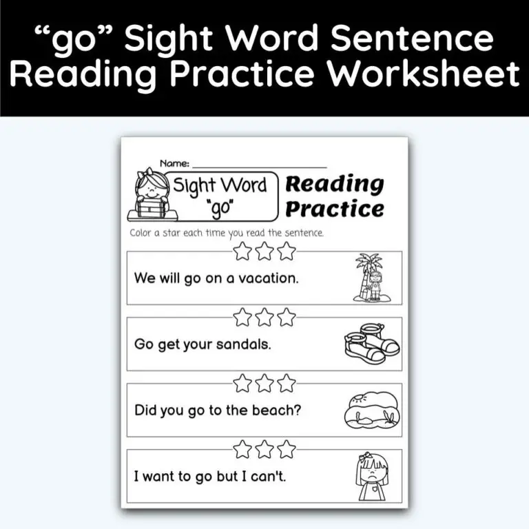 go Sight Word 4 Sentence Reading Practice Worksheet