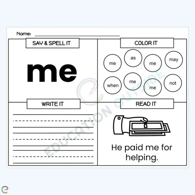 me Sight Word Activity Mat
