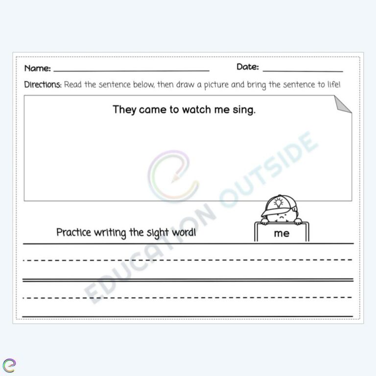 me Sight Word Coloring Page & Writing Practice