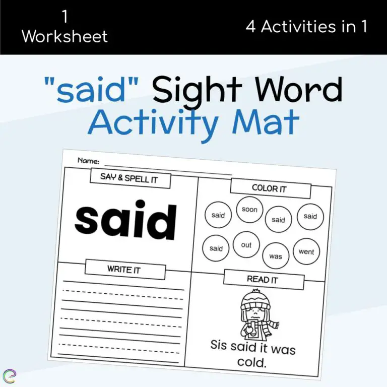 said Sight Word Activity Mat