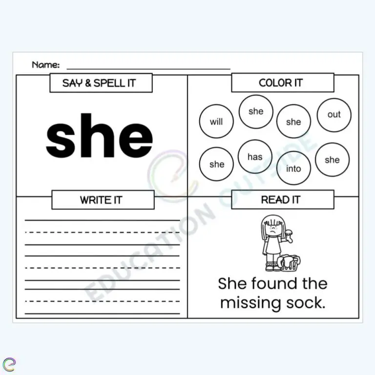 she Sight Word Activity Mat