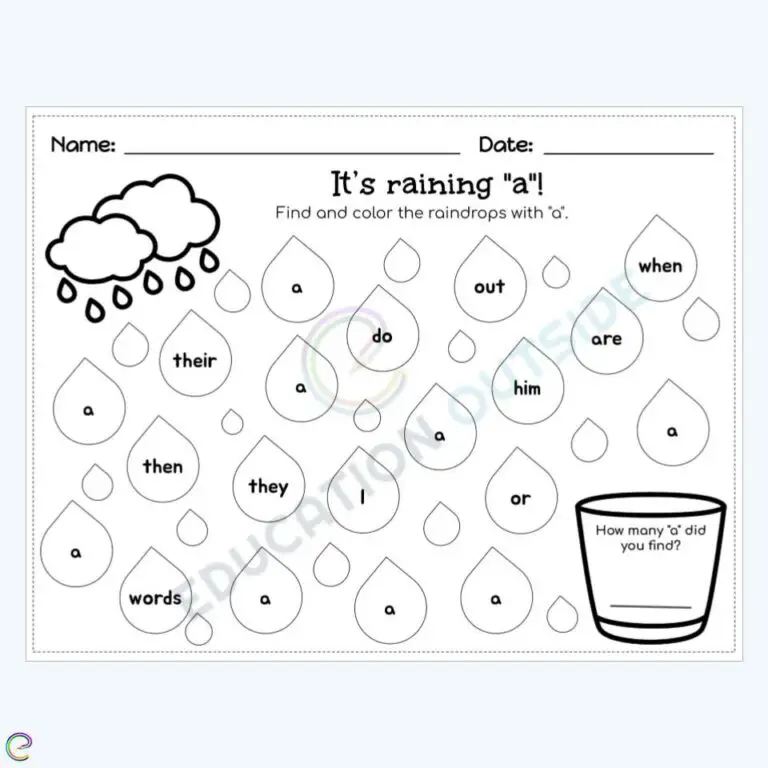 a Sight Word Raindrop Coloring Page