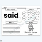 said Sight Word Activity Mat