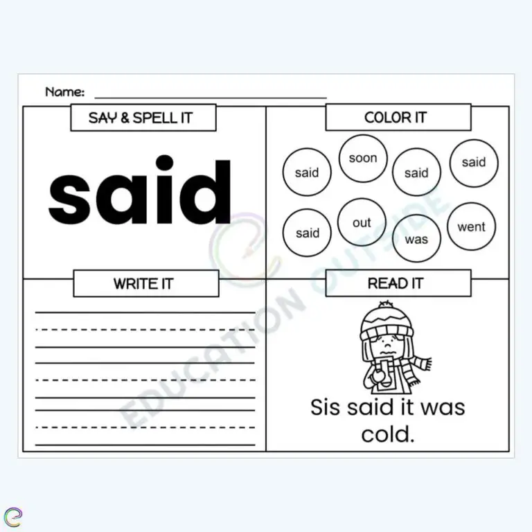 said Sight Word Activity Mat