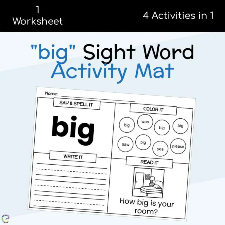 big Sight Word Activity Mat