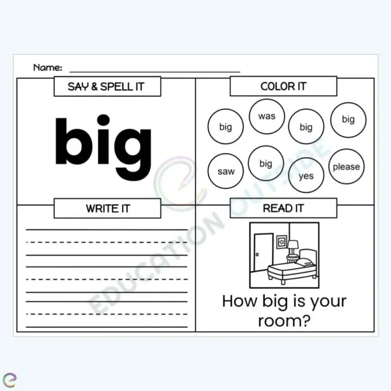 big Sight Word Activity Mat