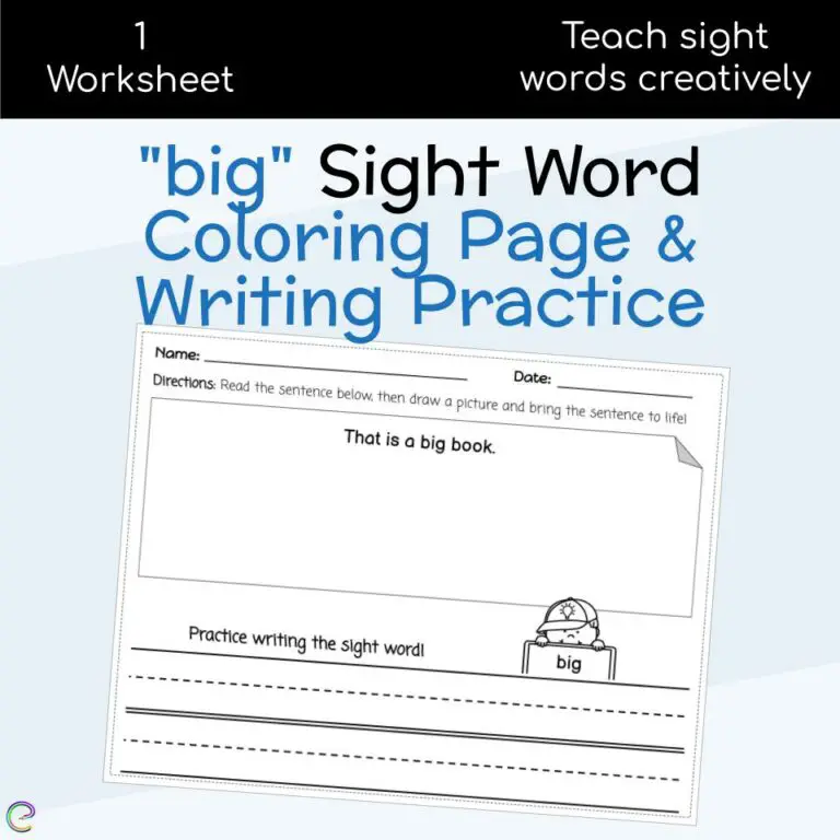 big Sight Word Coloring Page & Writing Practice