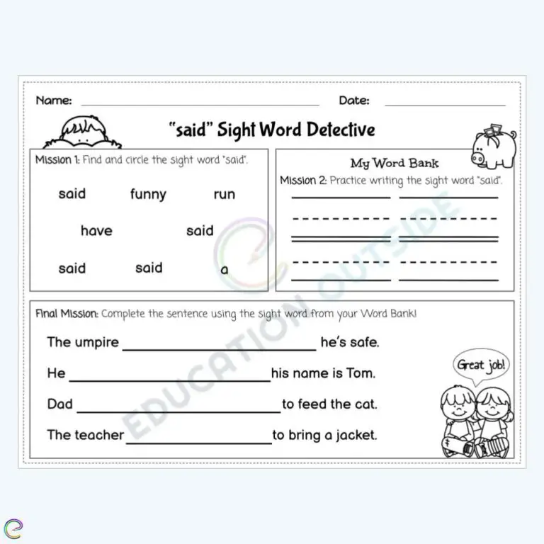 said Sight Word Detective Worksheet