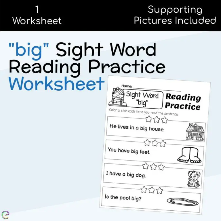 big Sight Word Reading Practice Worksheet