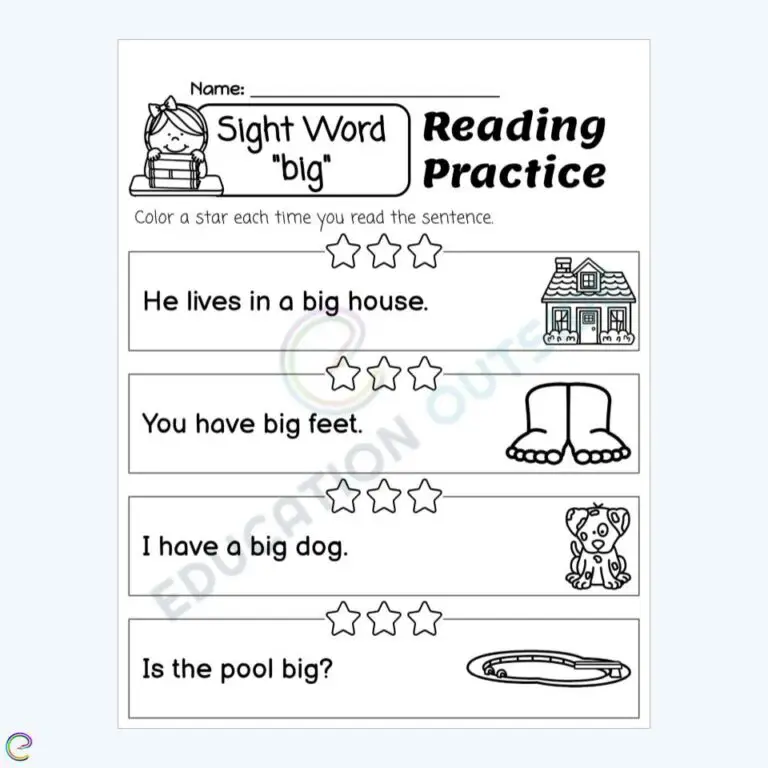 big Sight Word Reading Practice Worksheet