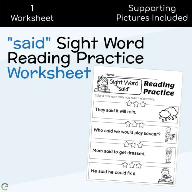 said Sight Word Reading Practice Worksheet