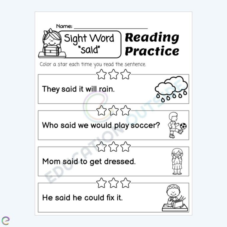 said Sight Word Reading Practice Worksheet