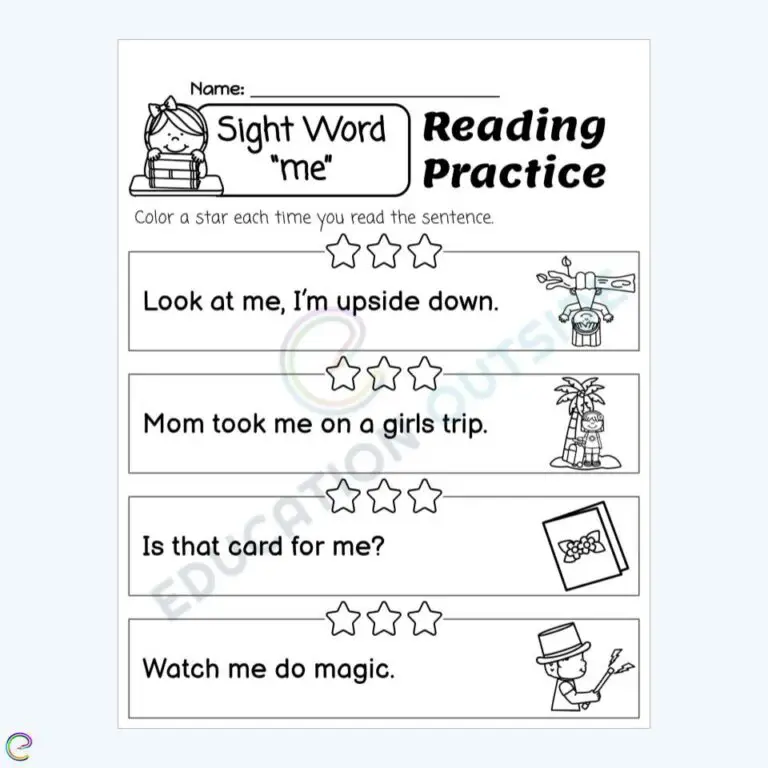 me Sight Word Reading Practice Worksheet