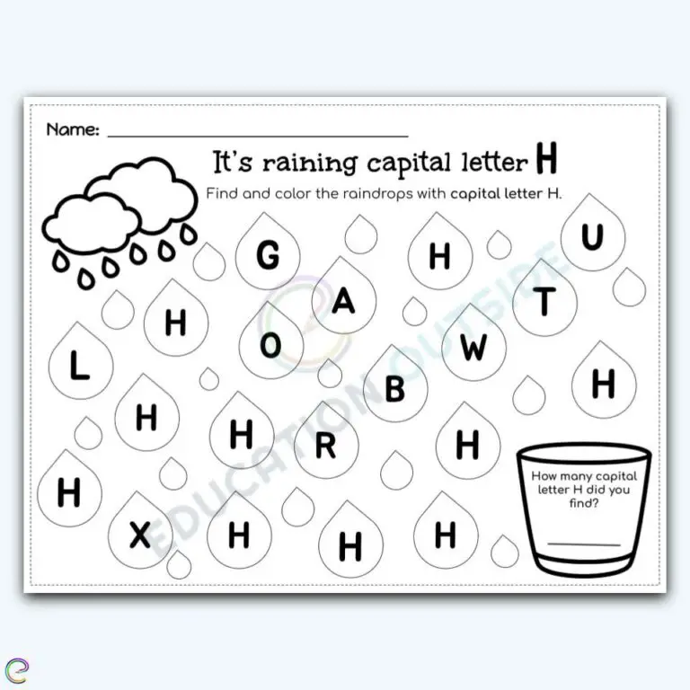 Capital Letter H - Raindrop Coloring Page