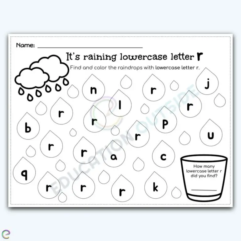 Lowercase Letter r - Raindrop Coloring Page