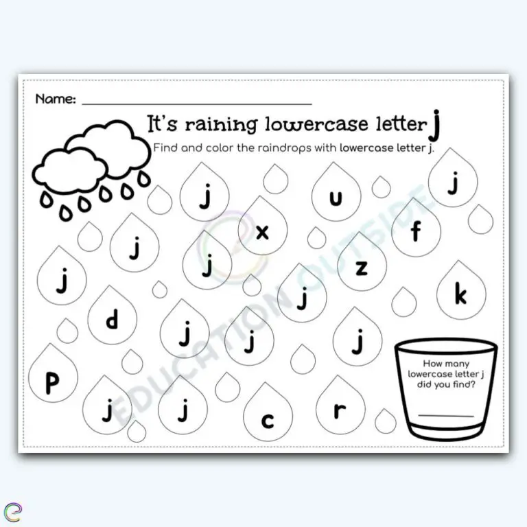 Lowercase Letter j - Raindrop Coloring Page