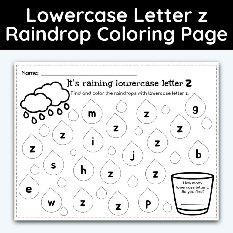 Lowercase Letter z - Raindrop Coloring Page
