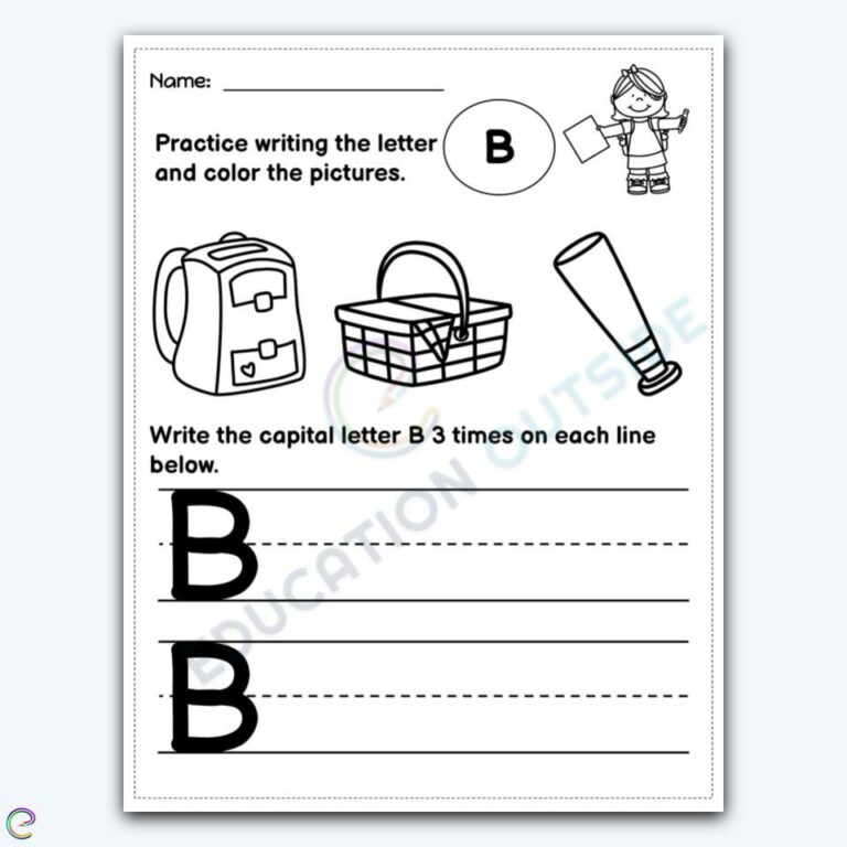 Capital Letter B - Writing Practice + Coloring Page