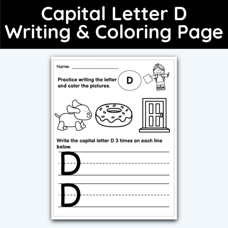 Capital Letter D - Writing Practice + Coloring Page